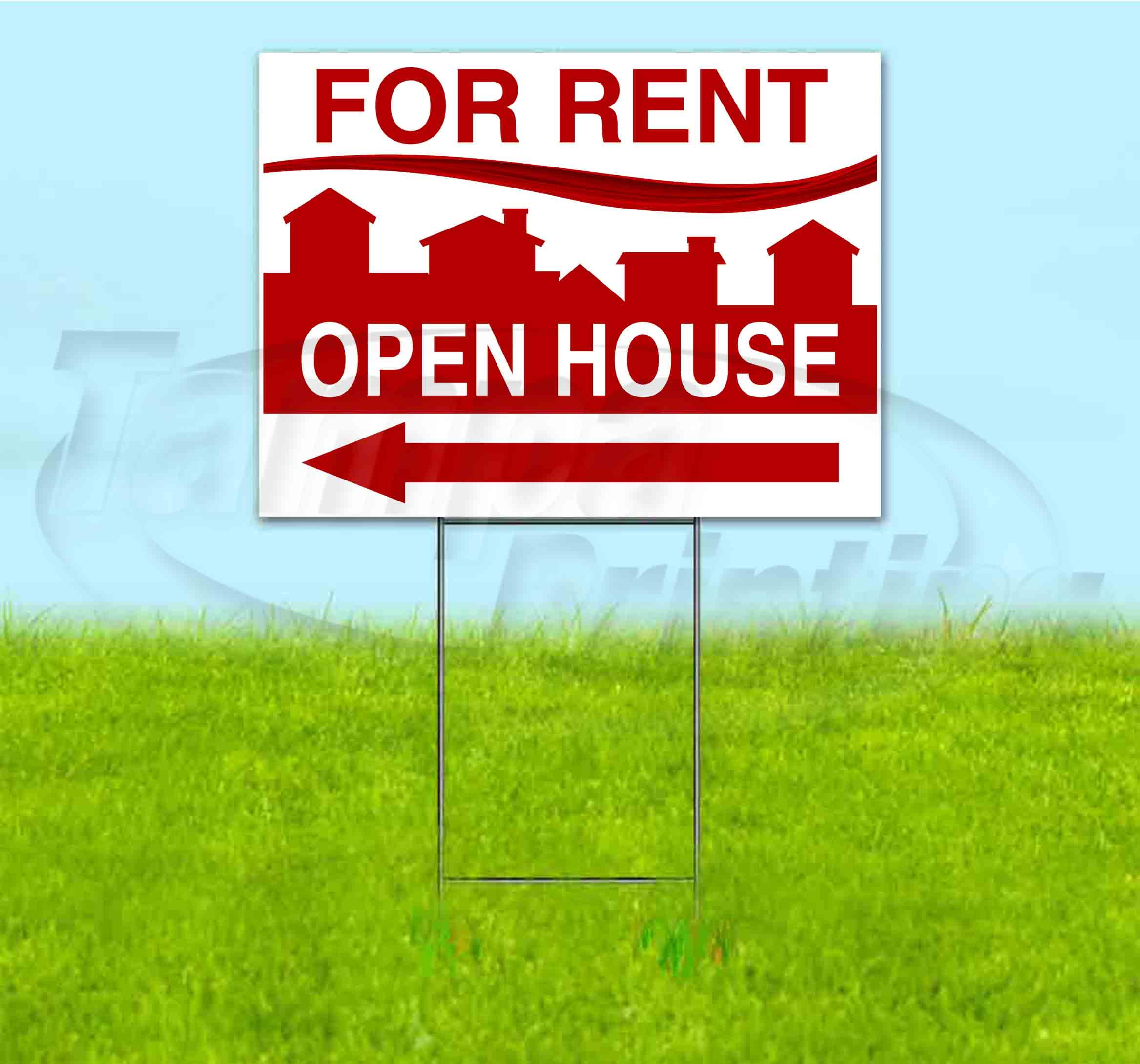 For Rent Open House Left (18" x 24") Yard Sign, Includes Metal Step ...