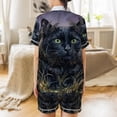 Black Cat Green Eyes All-Over Print Satin Short Sleeve Pajamas Set, Cat ...