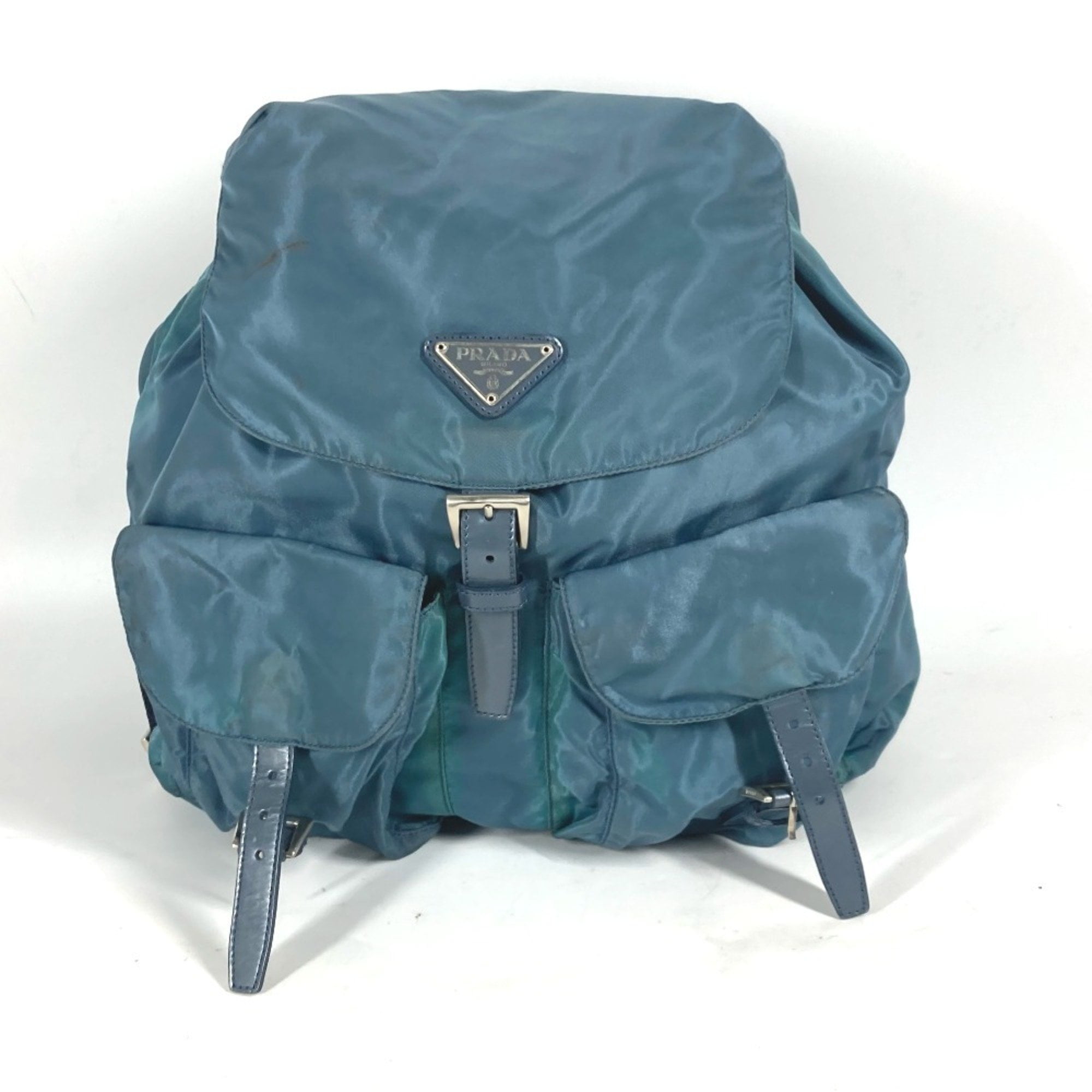 Pre-Owned PRADA Prada Backpack Bag Triangle Logo Plate Rucksack Nylon ...