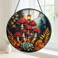 Mushroom Glass Suncatcher Window Hanging, Autumn Lantern Forest Scene ...