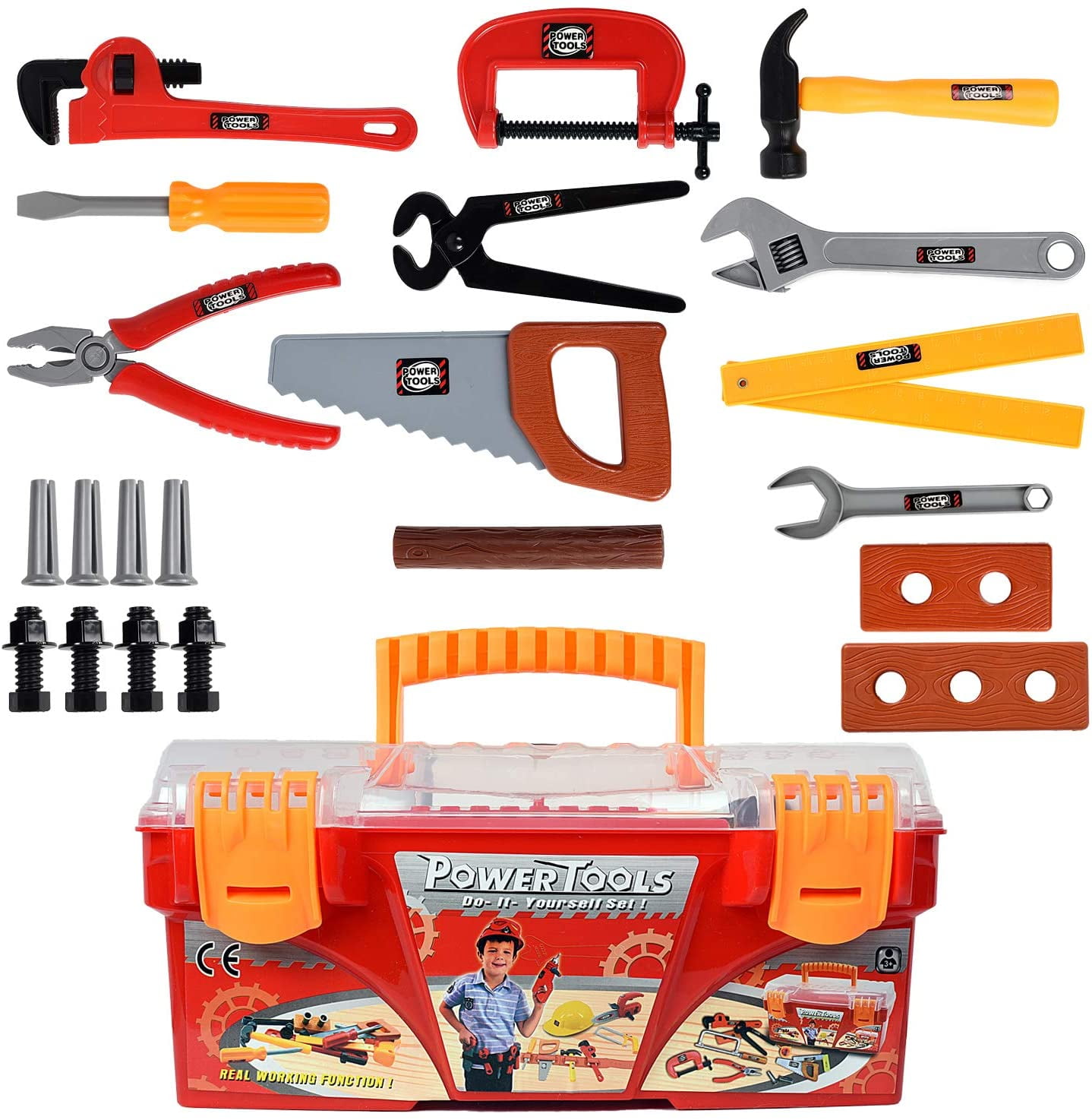 WolVolk Realistic Toy Tool Set with Box and Removable Tool Tray for ...