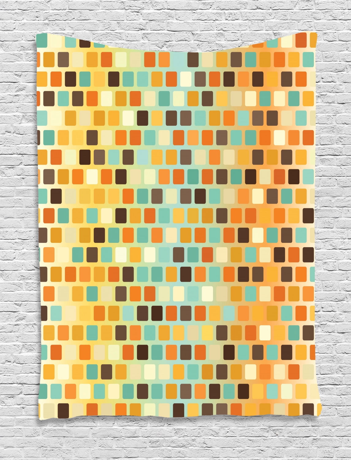 Retro Tapestry, Square Wall Pattern with Colorful Abstract Shapes ...