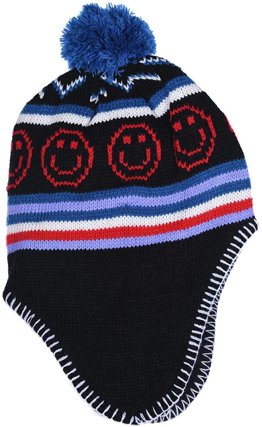 SWAK Girl's Emoji Smiley Face Knit Hat with Ear Flaps and Pom in 3 ...