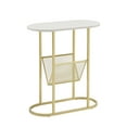 Manor Park Modern Magazine Rack Oval End Table, Faux White Marble/Gold ...