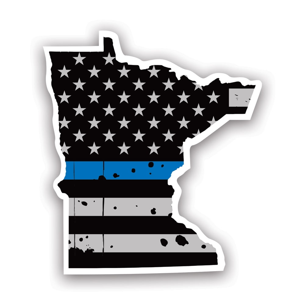 Distressed Thin Blue Line Minnesota State Shaped Subdued US Flag ...