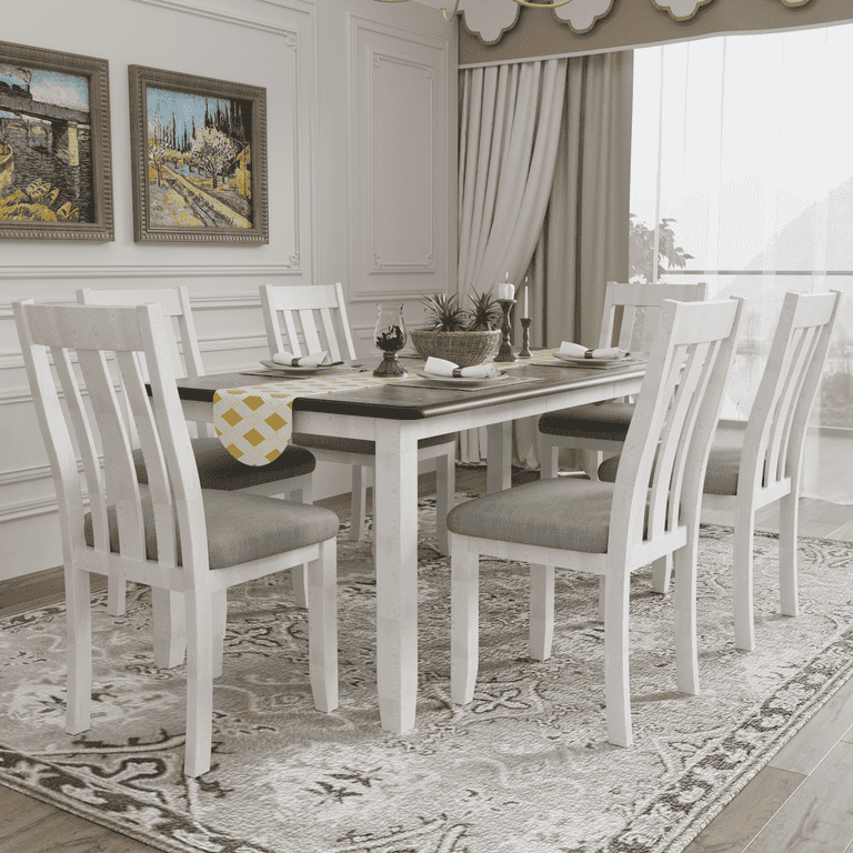 EUROCO 7 Piece Solid Wood Dining Set 70 Dining Room Table Set with Extendable Table Removable Leaf and 6 Upholstered Ergonomically Desiged Chairs Rectangle Dining Table Set for 6 8 Walmart
