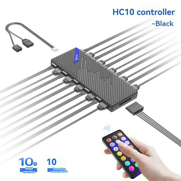 Controlador ARGB para Computadora, 5 V, 3 , Control de Temperatura PWM, 10 Puertos de Expansión ...
