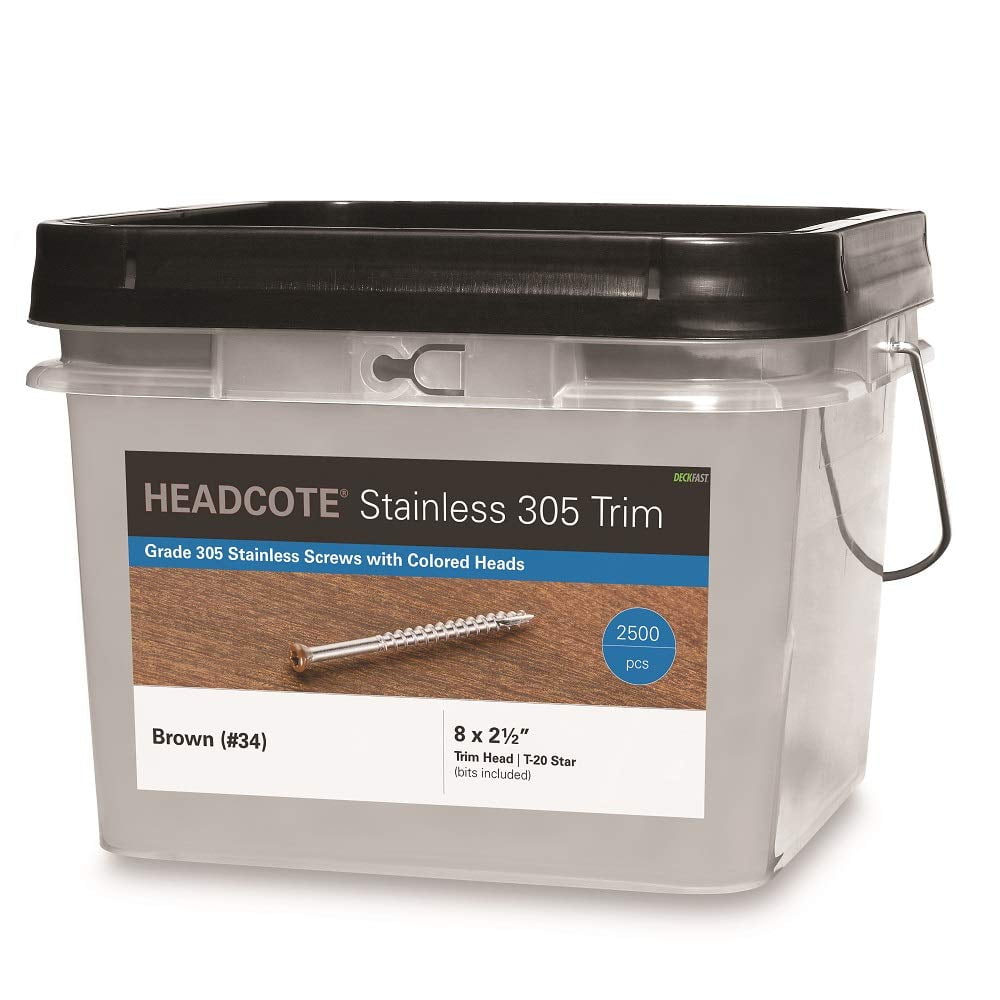 "Headcote #8 x 2-1/2"" Stainless Steel Deck Screws, Marrón, Star Drive ...