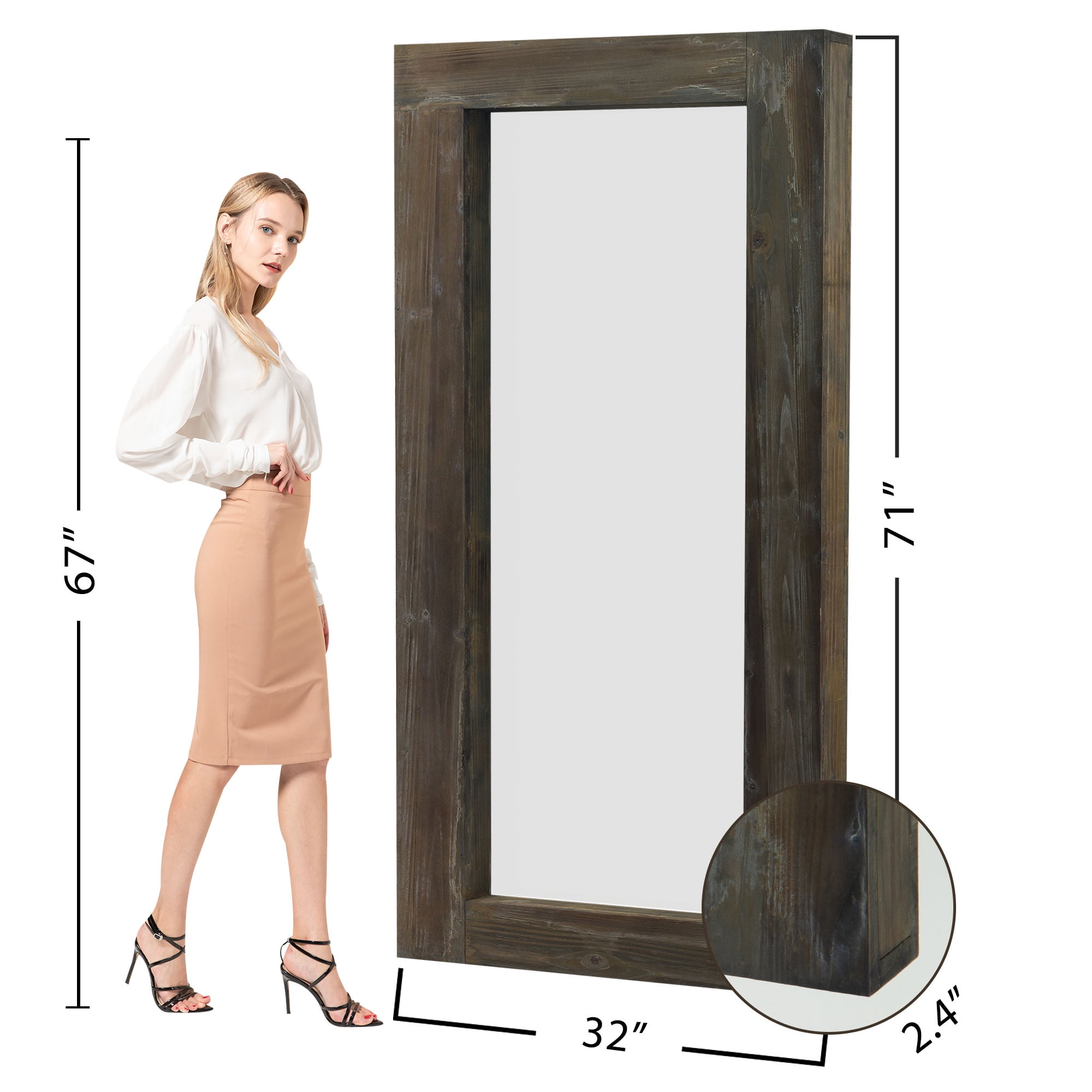 Buy Solid Wood Wide Edge Hollow Full-length Mirror Body Mirrors 71*32 ...