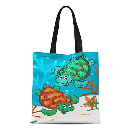JSDART Canvas Tote Bag Turtles Ocean Aquatic Cute Turtle Starfish Kids ...