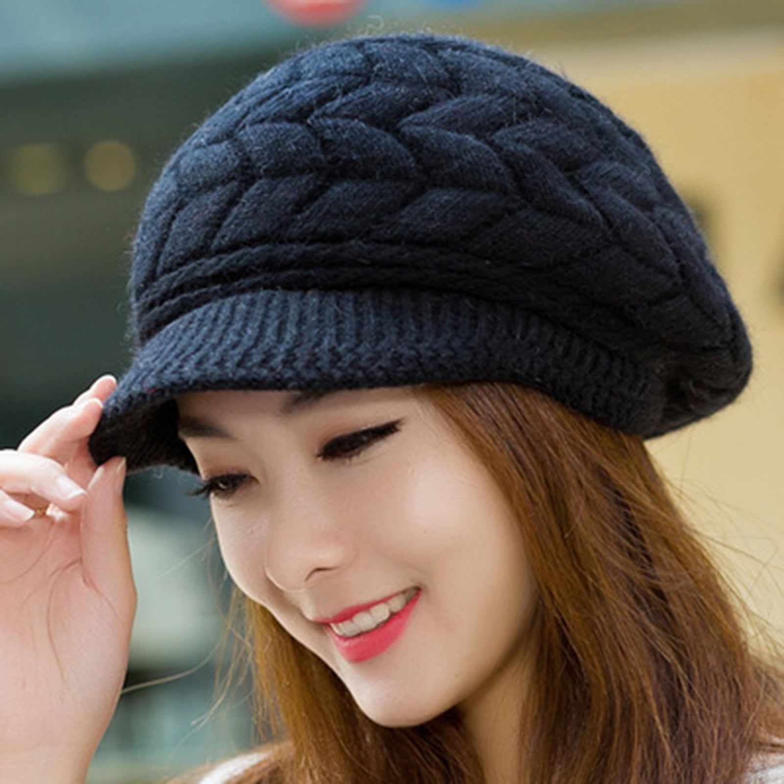 DISHAN Visor Beret Cap Keep Warm Stretchy Simple Fall Winter Female ...