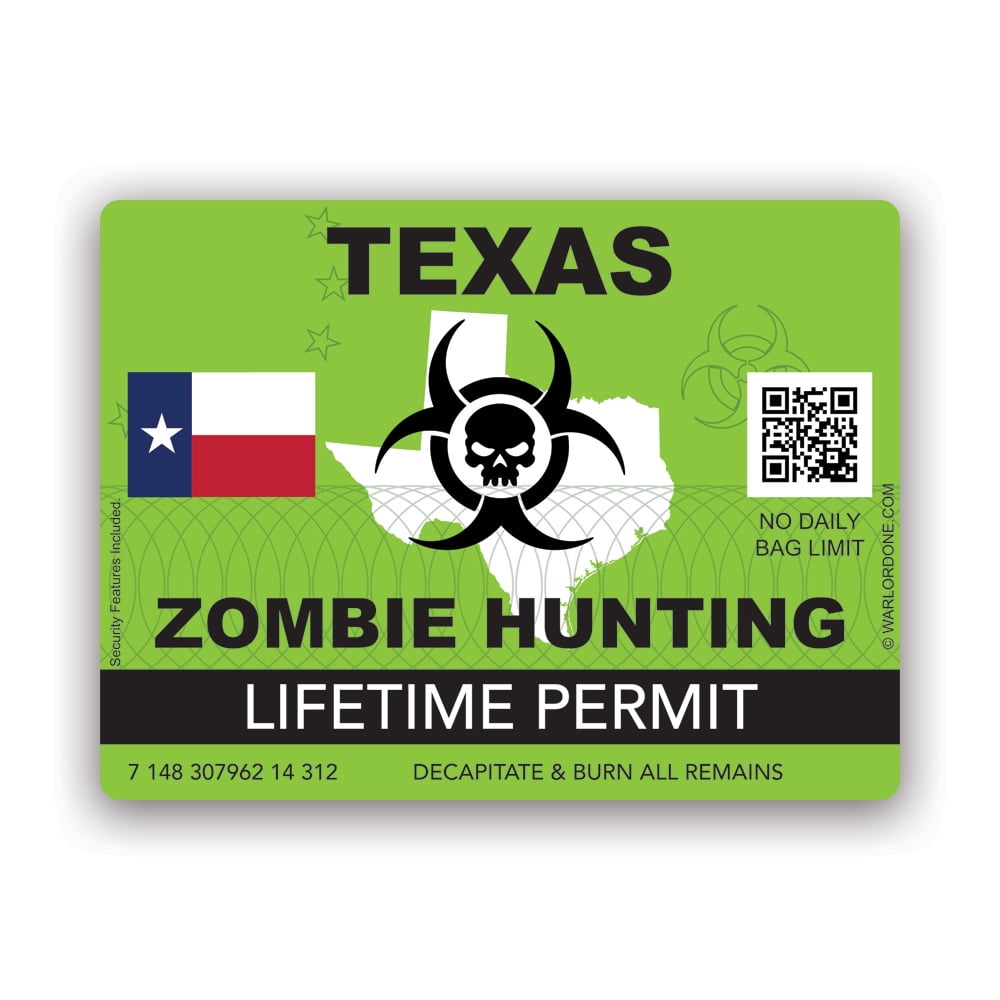 Zombie Texas State Hunting Permit Sticker Decal - Self Adhesive Vinyl ...