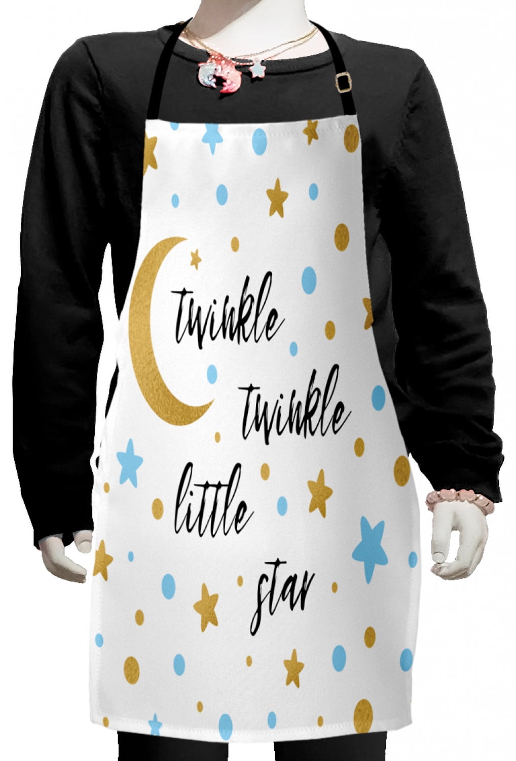 Nursery Kids Apron, Bed Time Lullaby Concept Stars Circles and Crescent ...