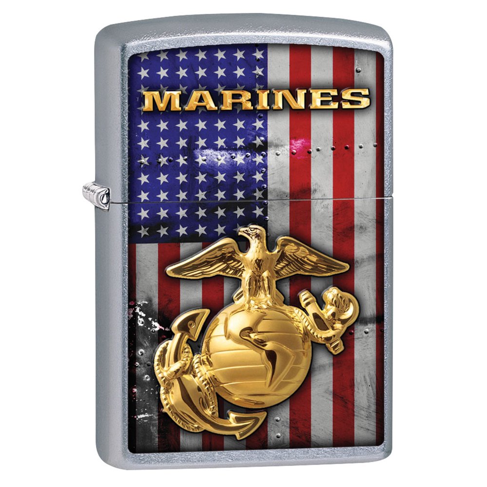 Zippo Lighter: USMC Marines Logo and American Flag - Street Chrome ...