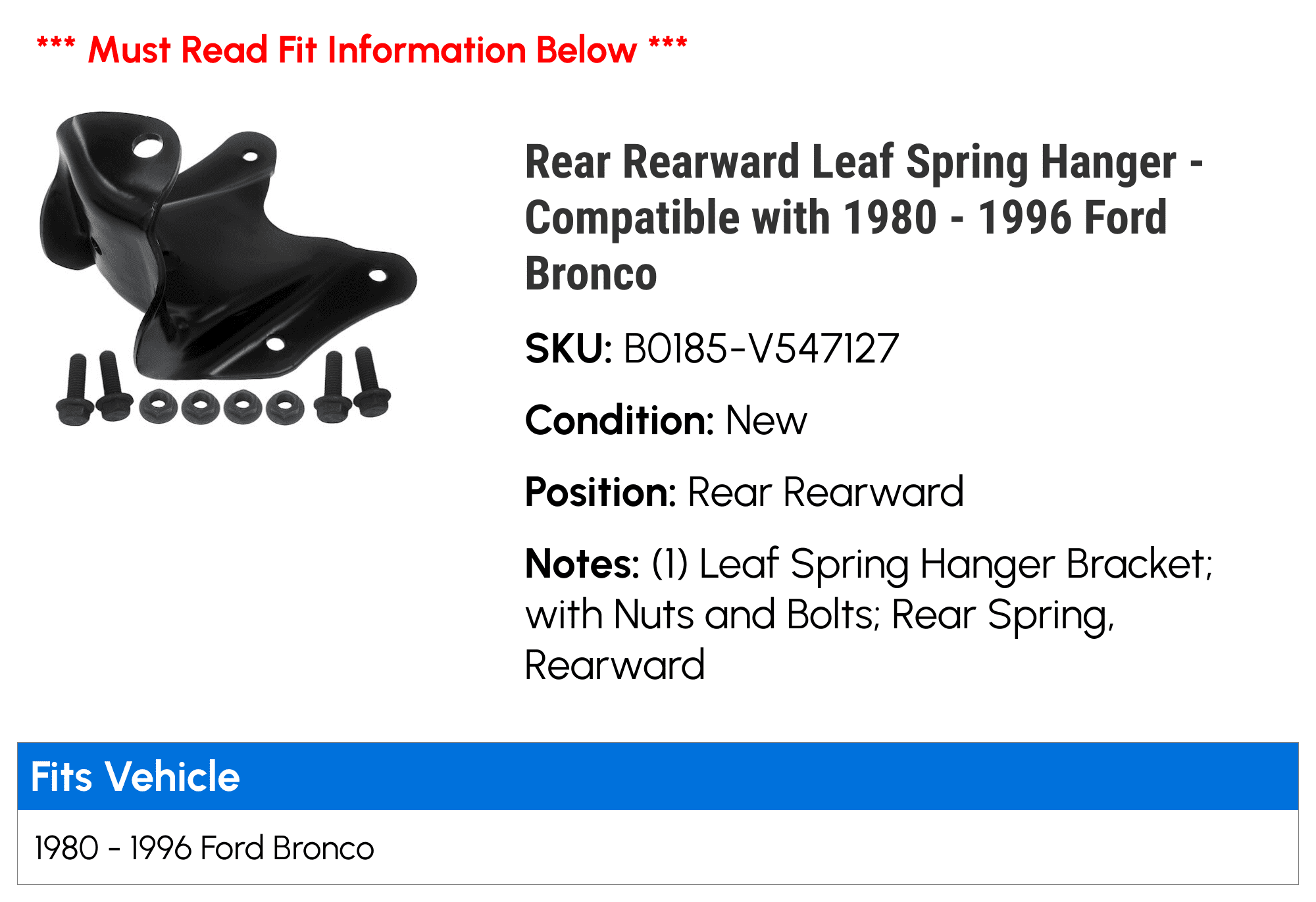 Buy Rear Rearward Leaf Spring Hanger - Compatible with 1980 - 1996 Ford ...