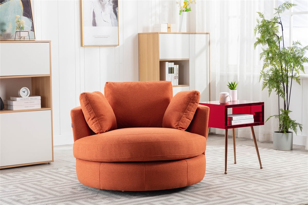 Modern Round Swivel Oversized Barrel Chairs Lounge Sofa with 3 Pillow ...