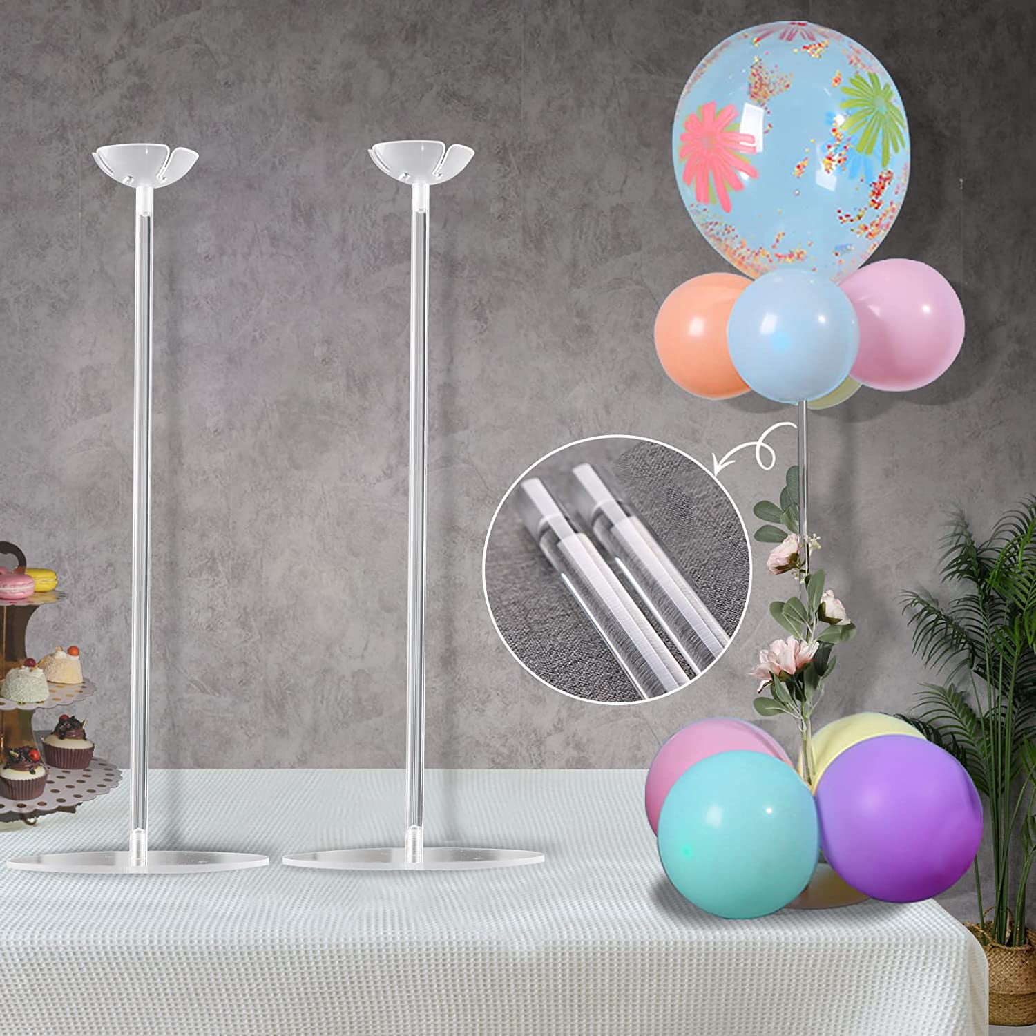 YALLOVE Clear Acrylic Tabletop Balloon Stand Kit, Adjustable Height, 15 ...