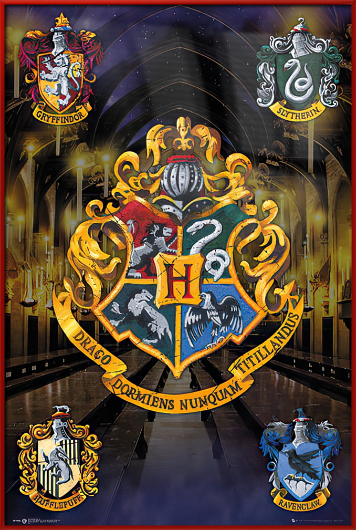 Harry Potter - Framed Movie Poster / Print (Hogwarts House Crests ...