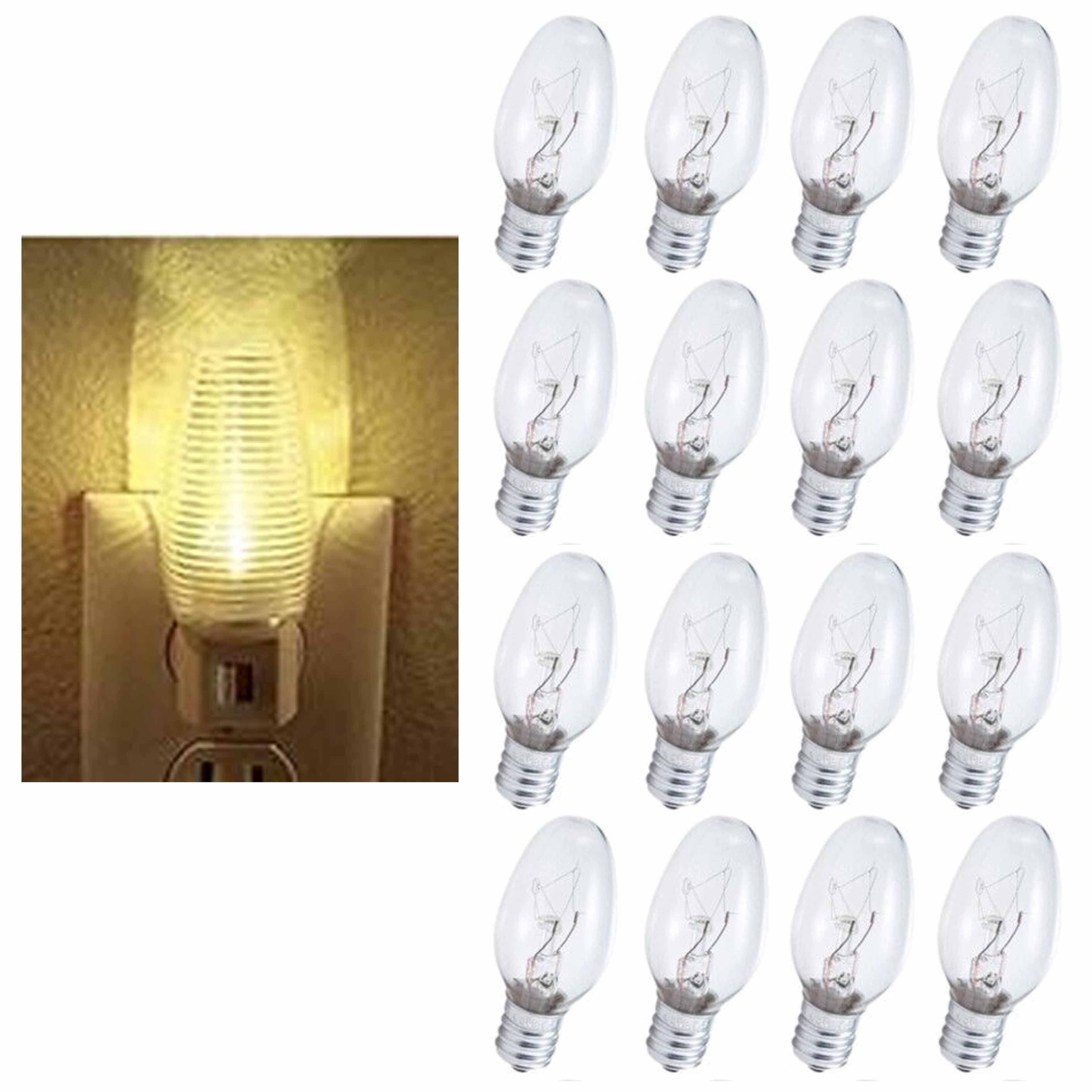 16 Clear Replacement Night Light Bulbs Candle 7W Warm Lighting 120V ...