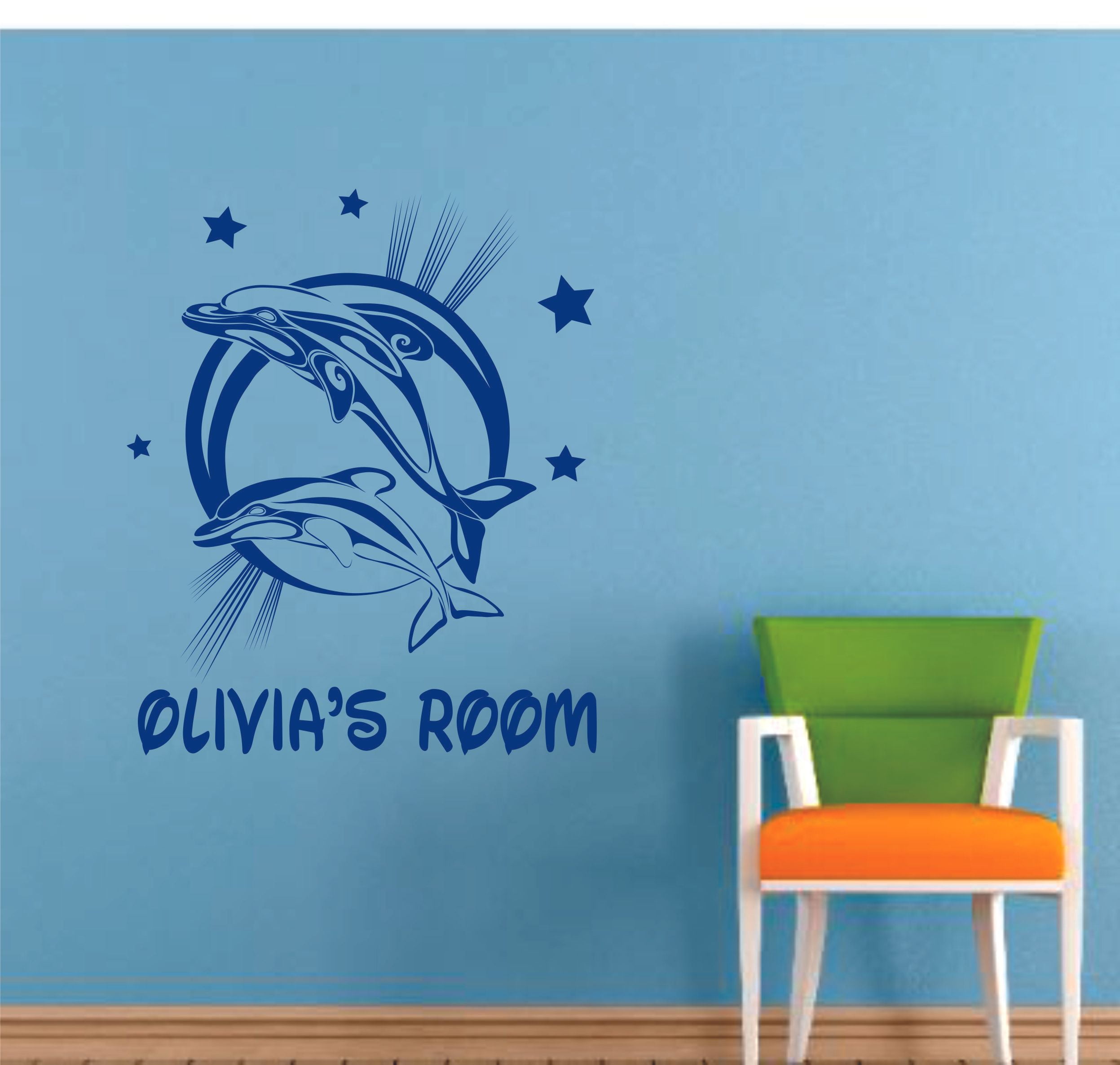 Dolphins Moon And Stars Cartoon Decors Wall Sticker Art Design Decal ...