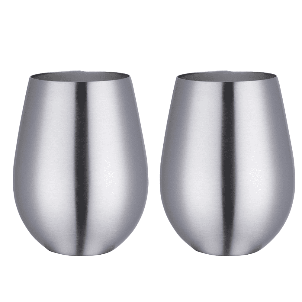 Premium Solid Stainless Steel Wine Glasses | Set of 2 Large| Stemless ...
