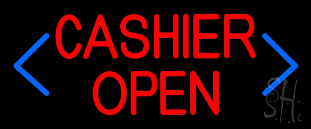 Blue Arrow Cashier Open LED Neon Sign 6 x 15 - inches, Clear Edge Cut ...
