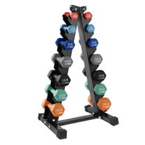 CAP 150 Lb. Coated Hex Dumbbell Weight Set, 5-25 Lb. with White Rack ...