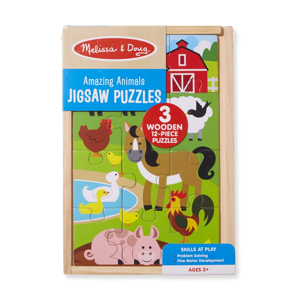 Melissa & Doug Amazing Animals Wooden Jigsaw Puzzles in a Box - 3 ...