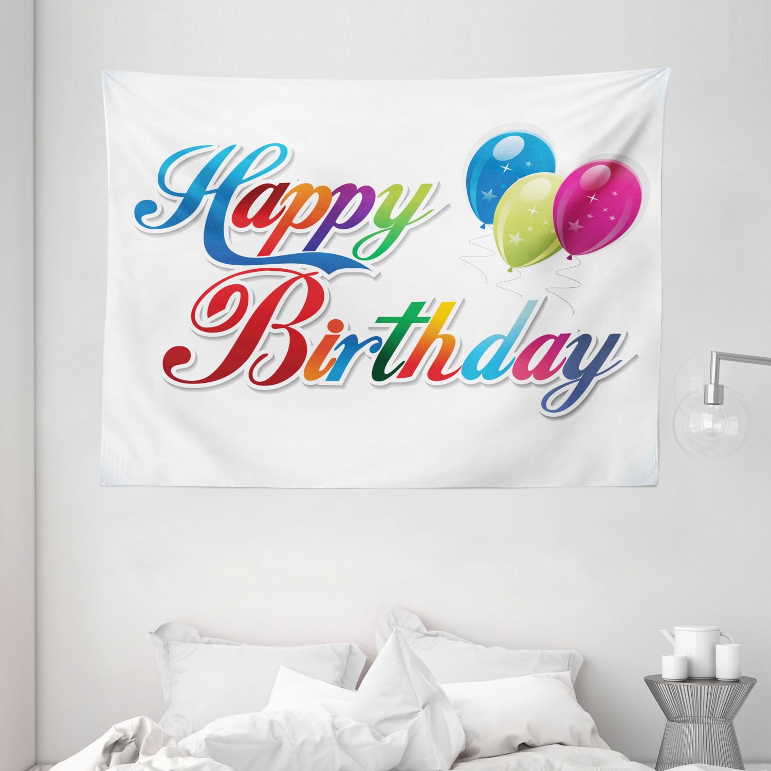 Birthday Decorations Tapestry, Stylized Modern Colorful Writing ...