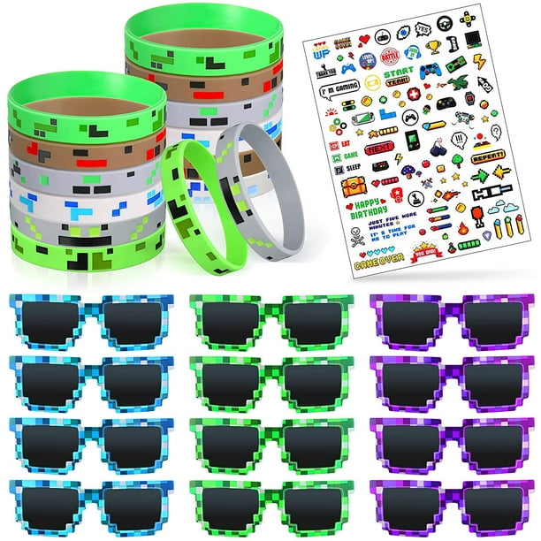 25 Pieces Miner Pixel Party Favors Set,12 Pixelated Character Bracelets ...