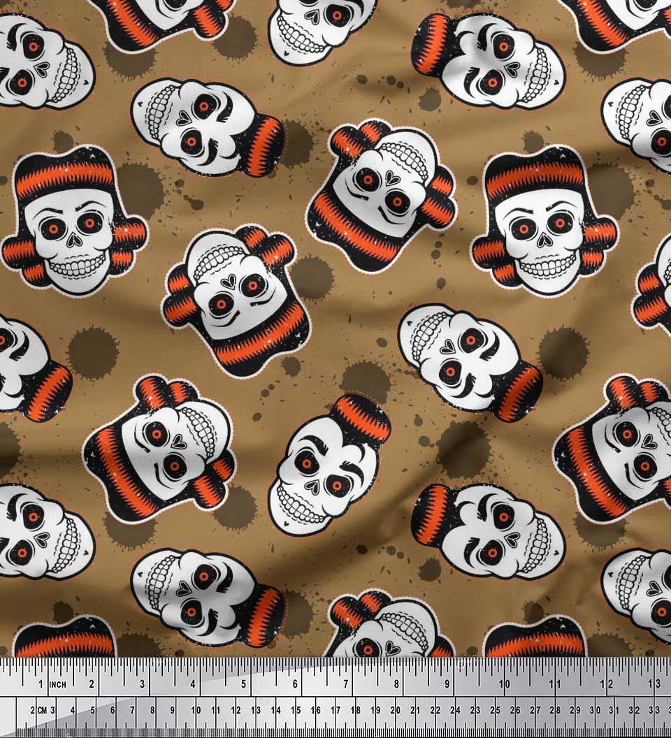 Soimoi Satin Silk Fabric Brush Stroke & Skull Halloween Print Fabric by ...