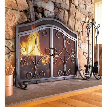 Small Cast Iron Scrollwork Fireplace Fire Screen with Doors - Walmart.com