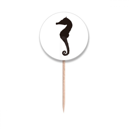 Black Hippocampus Marine Life Outline Toothpick Flags Round Labels ...
