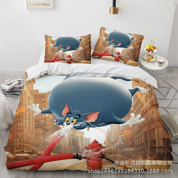 Tom Jerry Bedding Quilt Cover, Three-piece Set, 3D Printing, Soft ...
