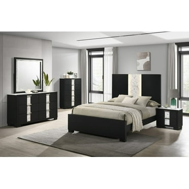 4Pc Beautiful Master Bedroom Suite Black/White Finish King Size Sleek ...