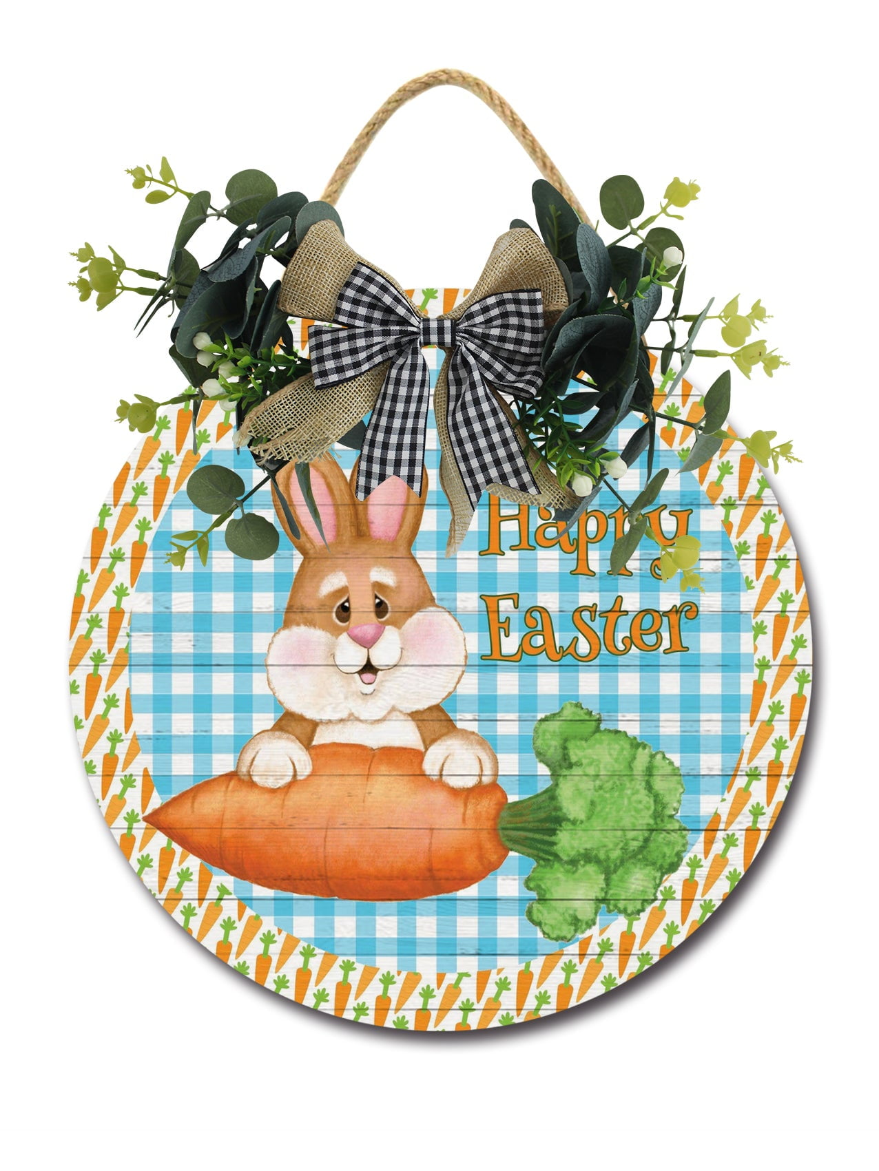 Eveokoki Happy Easter Bunny Sign Front Door Porch Decorations, Round ...