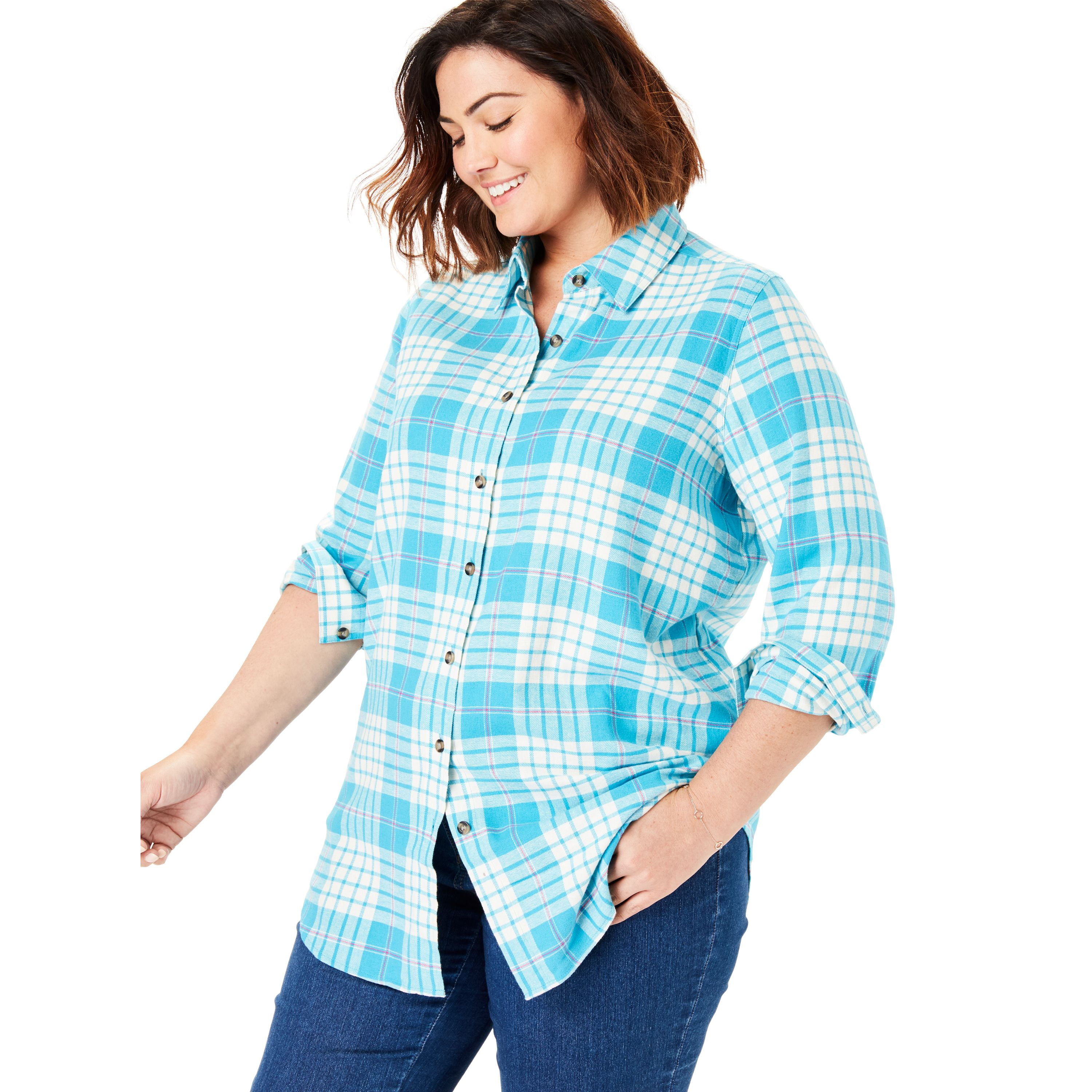 Woman Within Plus Size Classic Flannel Shirt Blouse - Walmart.com
