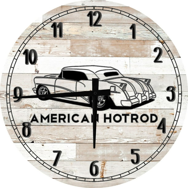 Wood Wall Clock 12 Inch Car Wall Art American Hotrod Rally Racing Big ...