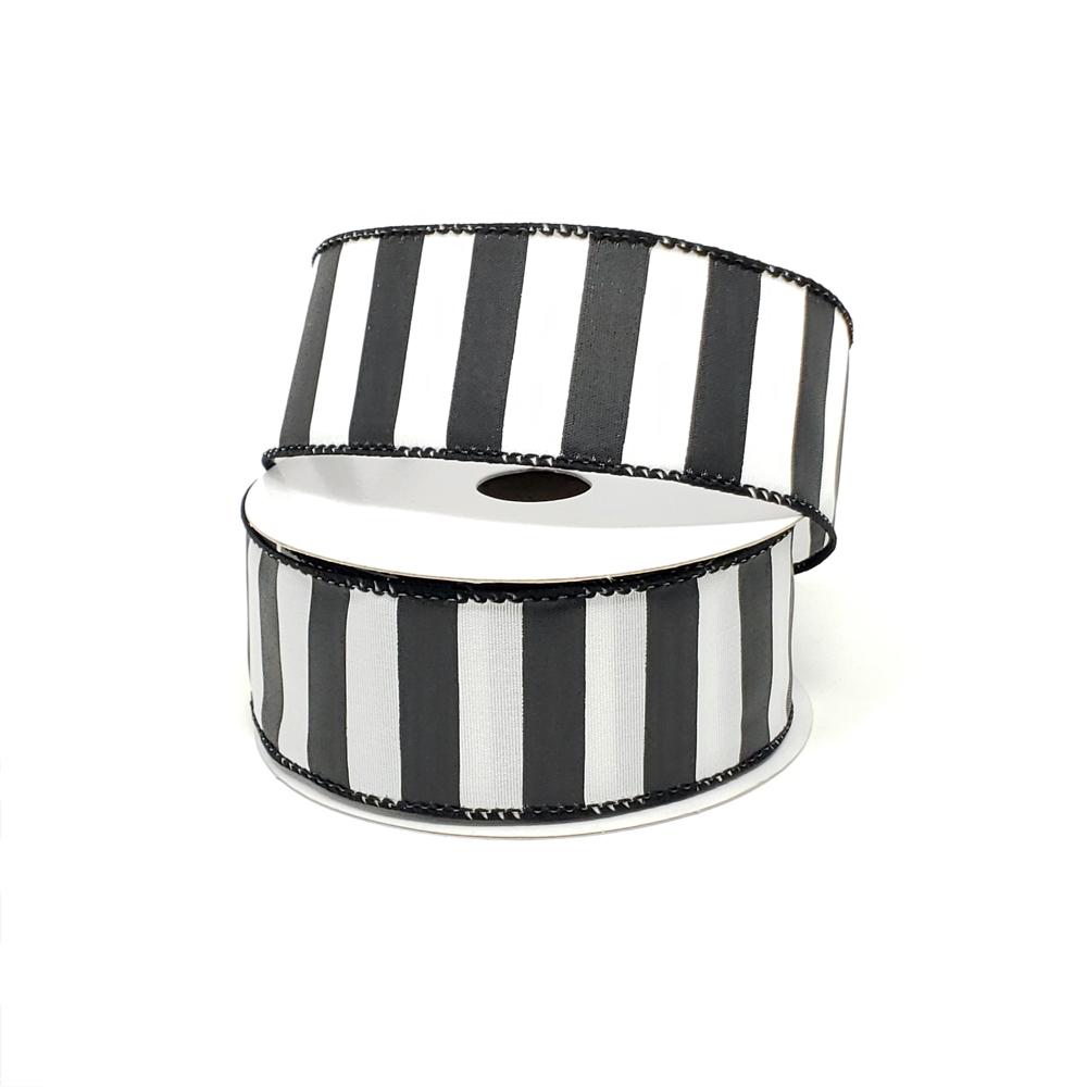 Christmas Stripes Satin Wired Edge Ribbon, 1-1/2-Inch, 10-Yard, Black ...