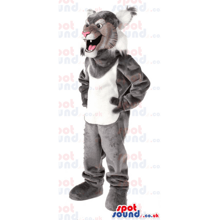 Grey Wildcat Animal Plush SPOTSOUND Mascot With A White Belly - Animal ...