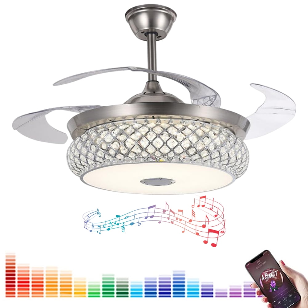 FINE MAKER Crystal Remote Control Fandelier Retractable Blades 7 Color ...