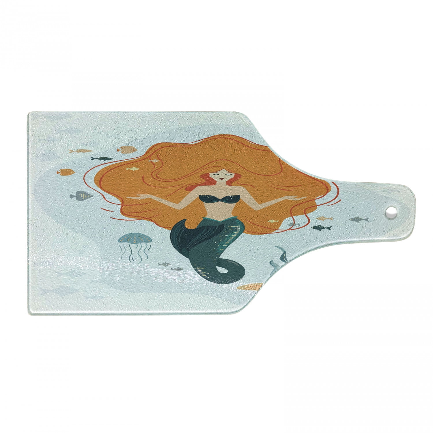 Mermaid Cutting Board, Cartoon Design Woman with Fish Tail Underwater ...