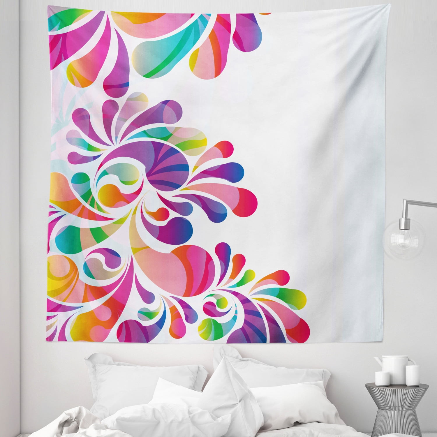 Colorful Tapestry, Floral Themed Design Curvy Colorful Background ...