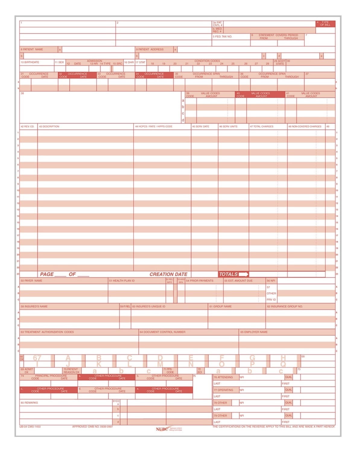 UB-04 (CMS-1450) Health Hospital Insurance Claim Form, Laser 8-1/2" x ...