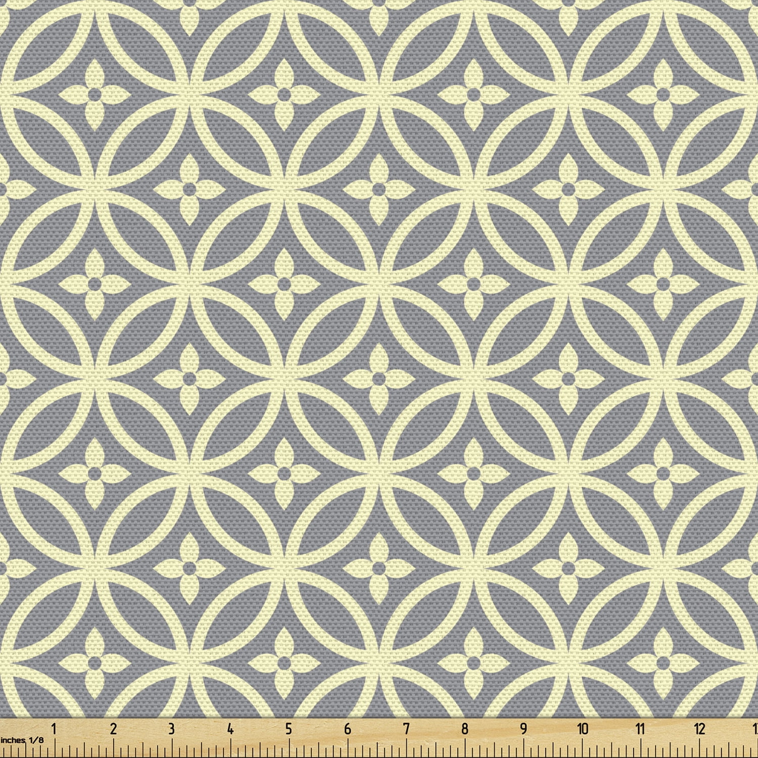Circle Pattern Fabric by the Yard, Quatrefoil Style Flourish Ornamental ...