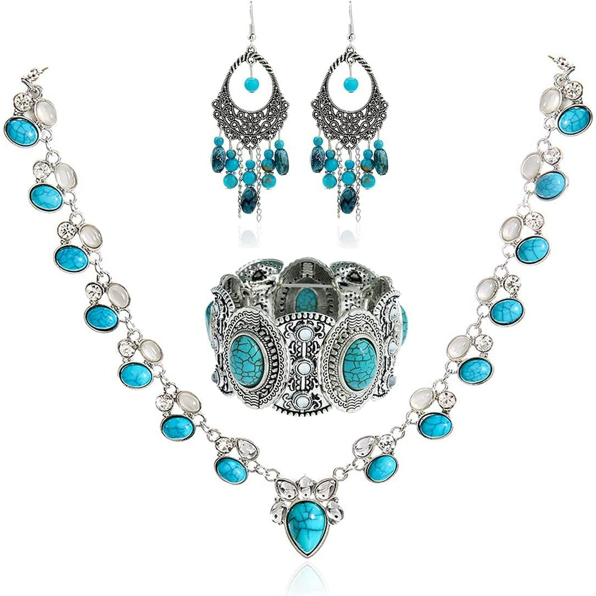 Click here for Oruyrop Turquoise Bracelet Necklace Earrings Vinta... prices