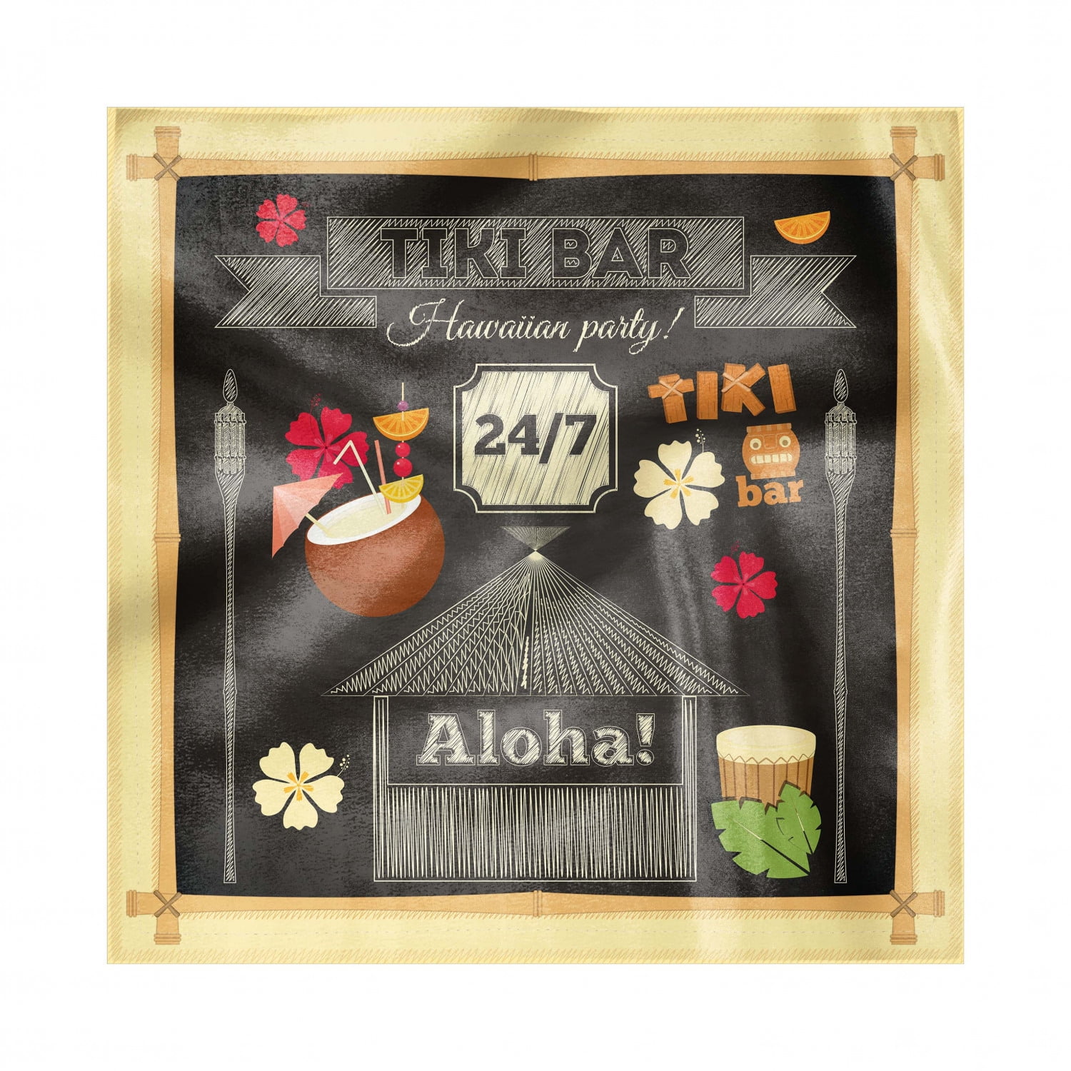 Hawaii Decorative Satin Napkins Set of 4, Traditional Tiki Bar Poster ...