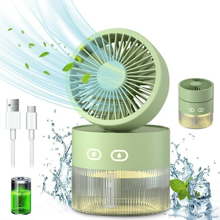 Green Mini Portable Desk Misting Fan USB Rechargeable Battery ...