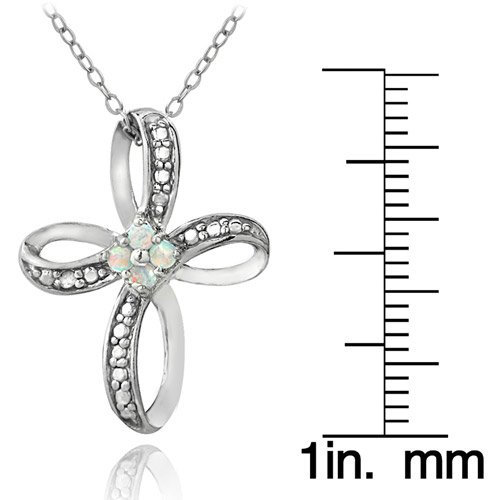 Created White Opal and Diamond Accent Sterling Silver Cross Pendant, 18 ...