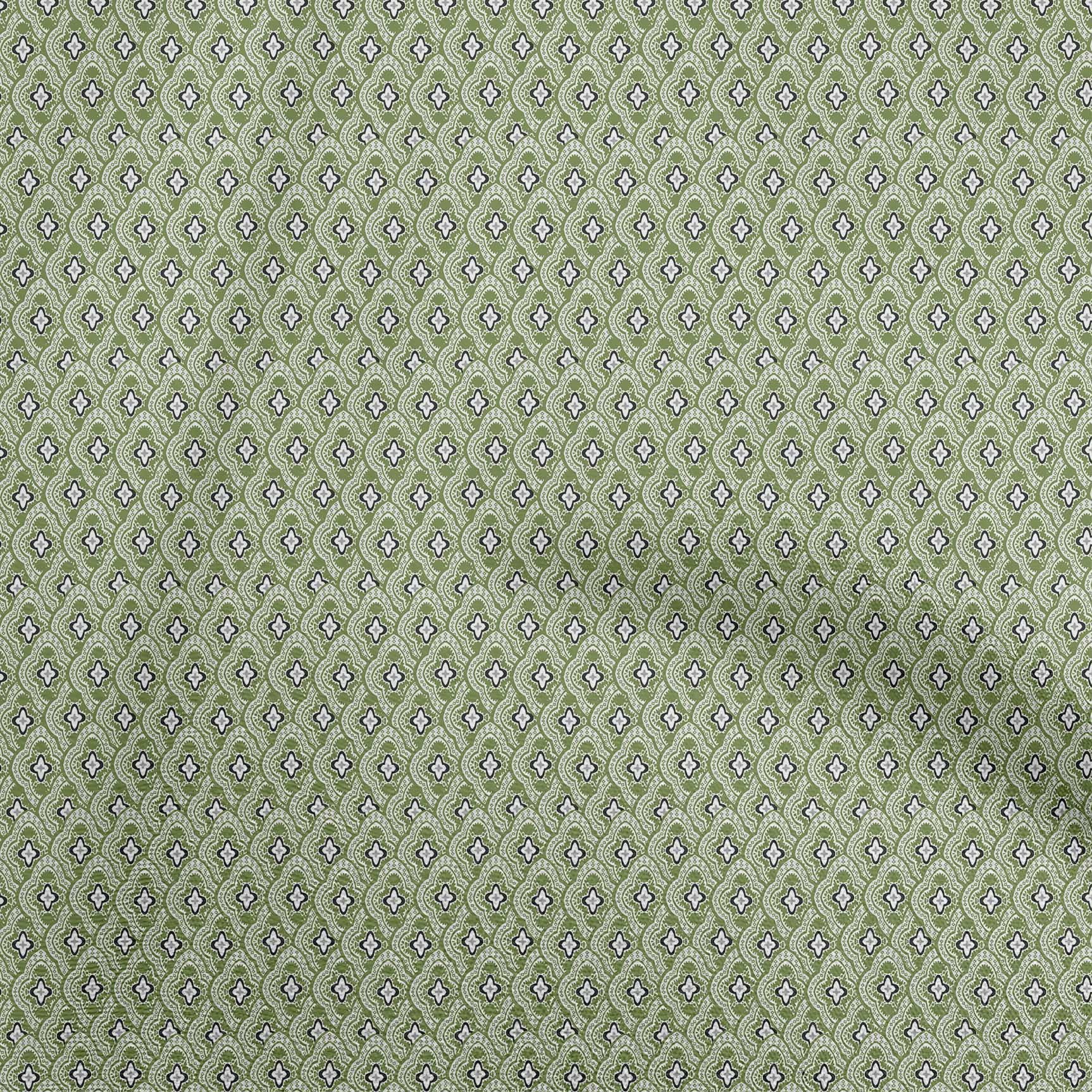 oneOone Cotton Poplin Forest Green Fabric Asian Block Tile Sewing ...
